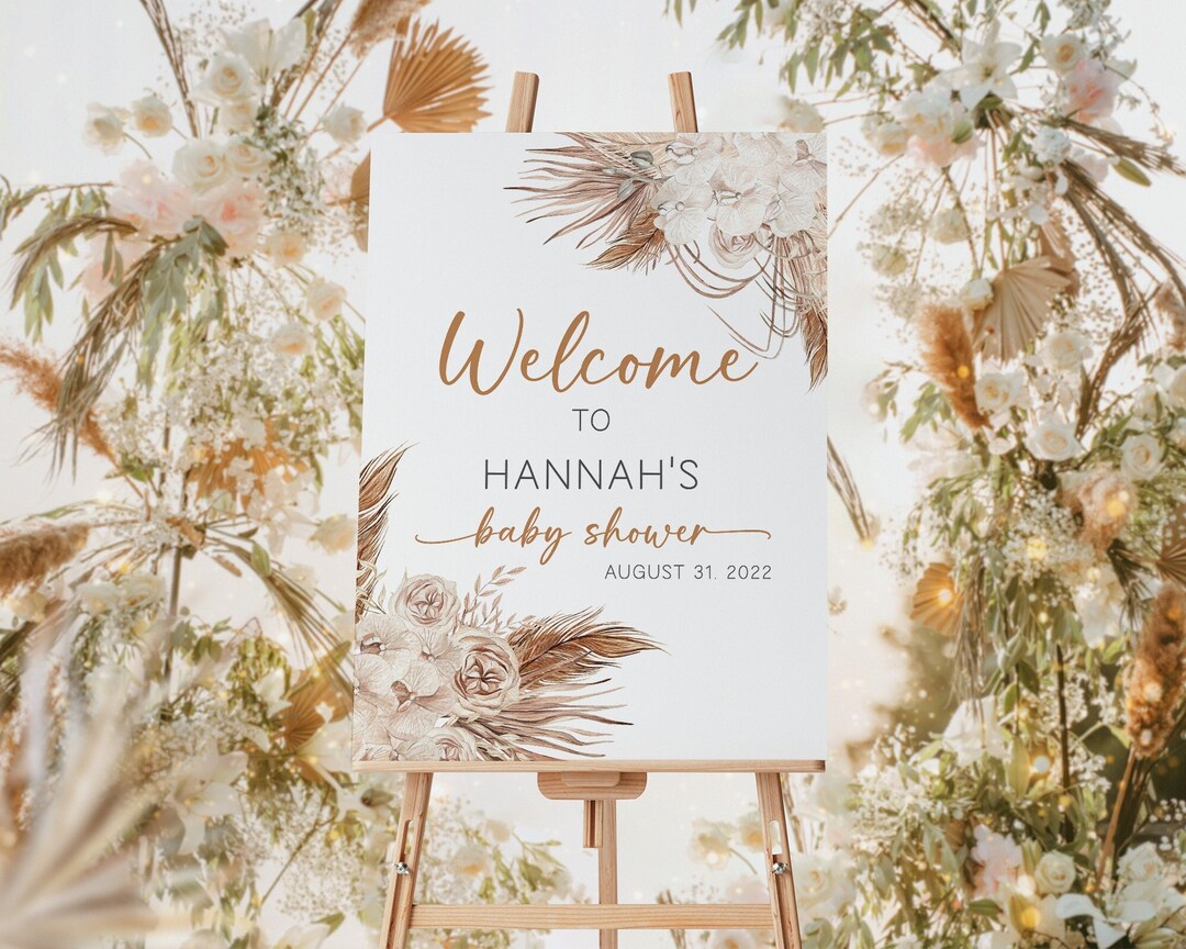 Boho Baby Shower Welcome Sign, Floral Baby Shower Sign, Baby Shower ...
