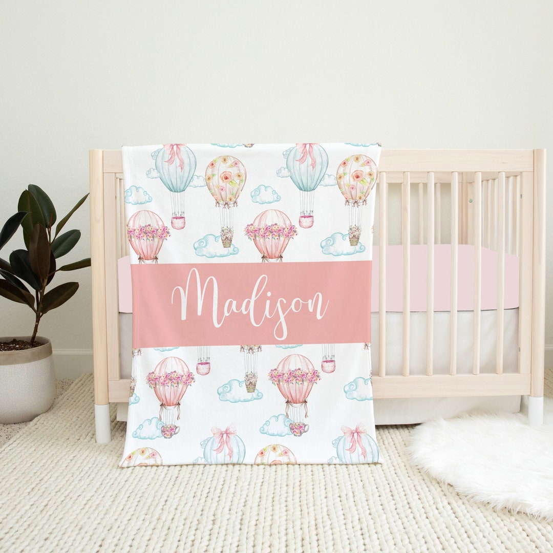 Hot Air Balloon Baby Blanket, Personalized Baby Girl Blanket, Baby ...