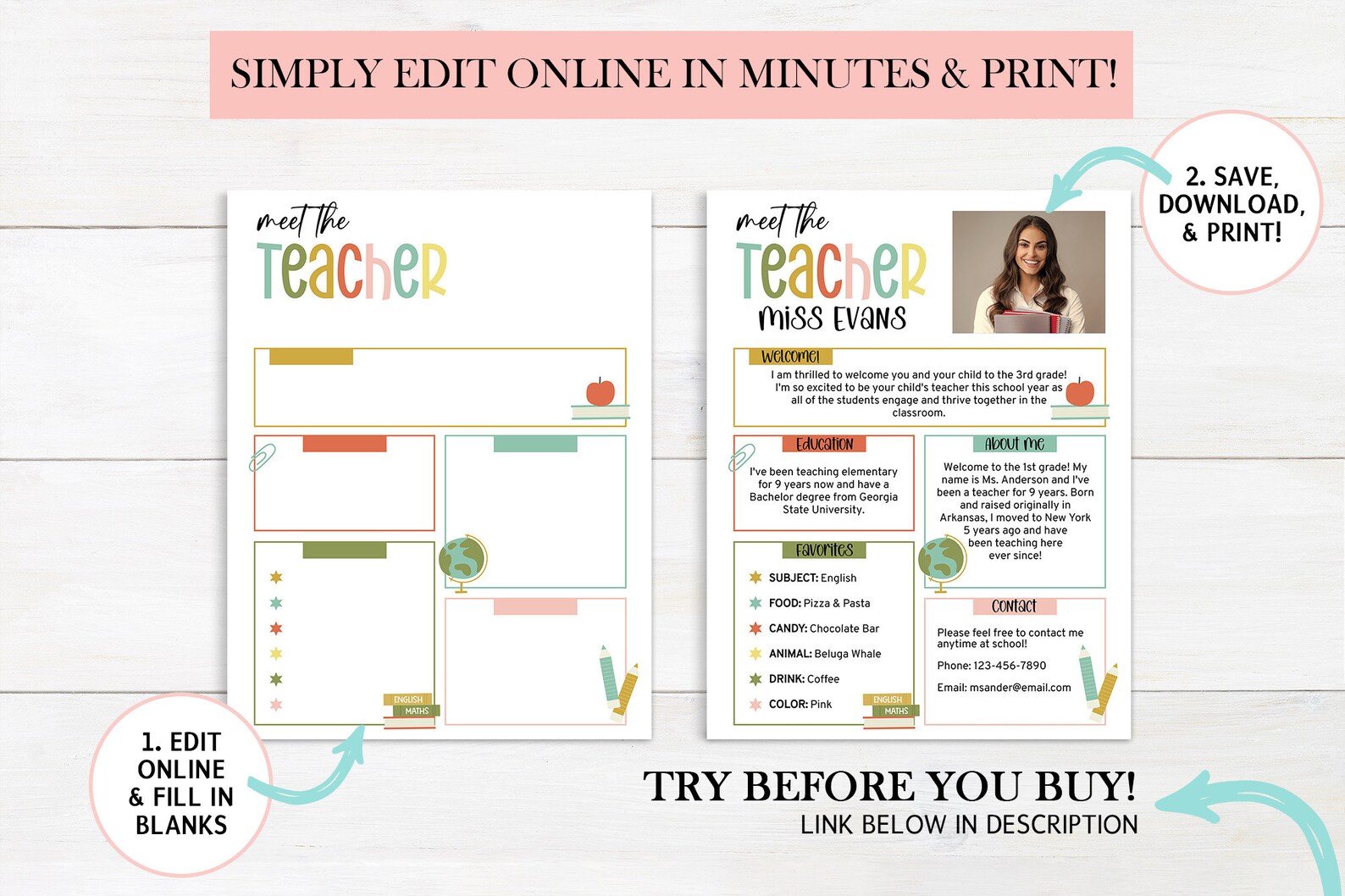 Meet the Teacher Template, Editable Teacher Printable, Boho Meet the ...