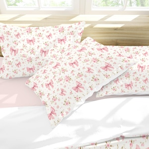 Pink Floral Coquette Bedding Set, Pink Duvet Cover Set, Pink Bow ...
