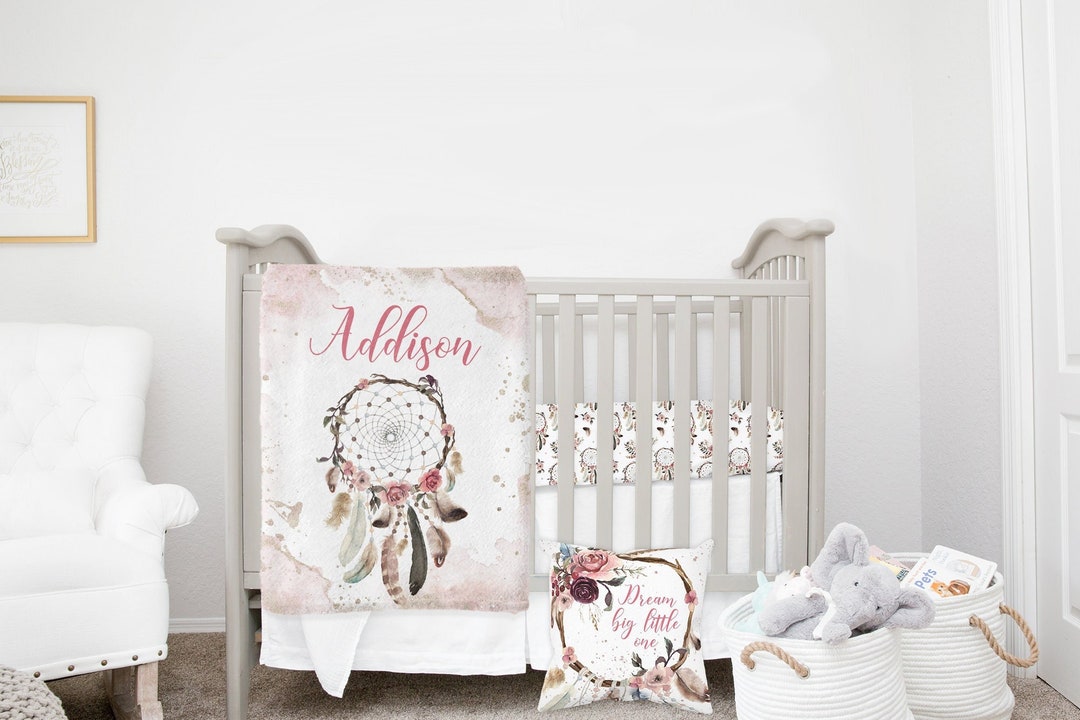 MINI Crib Bedding Set, Baby Girl Crib Bedding, Boho Mini Crib Bedding ...