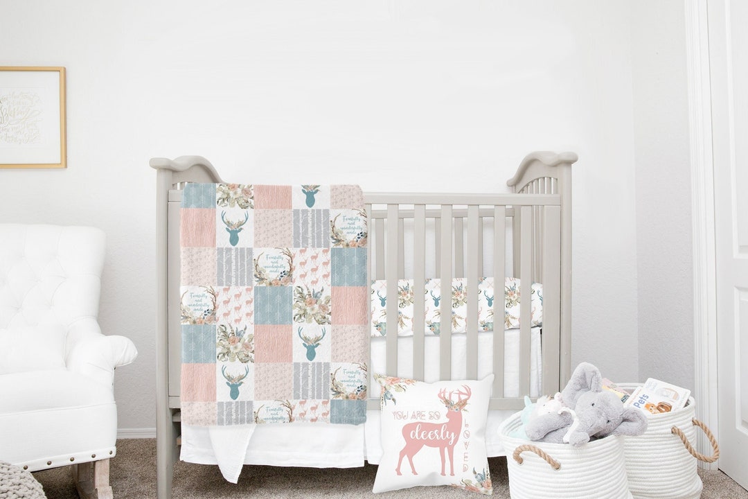 MINI Crib Bedding Set, Woodland Baby Girl Crib Bedding, Woodland Crib ...