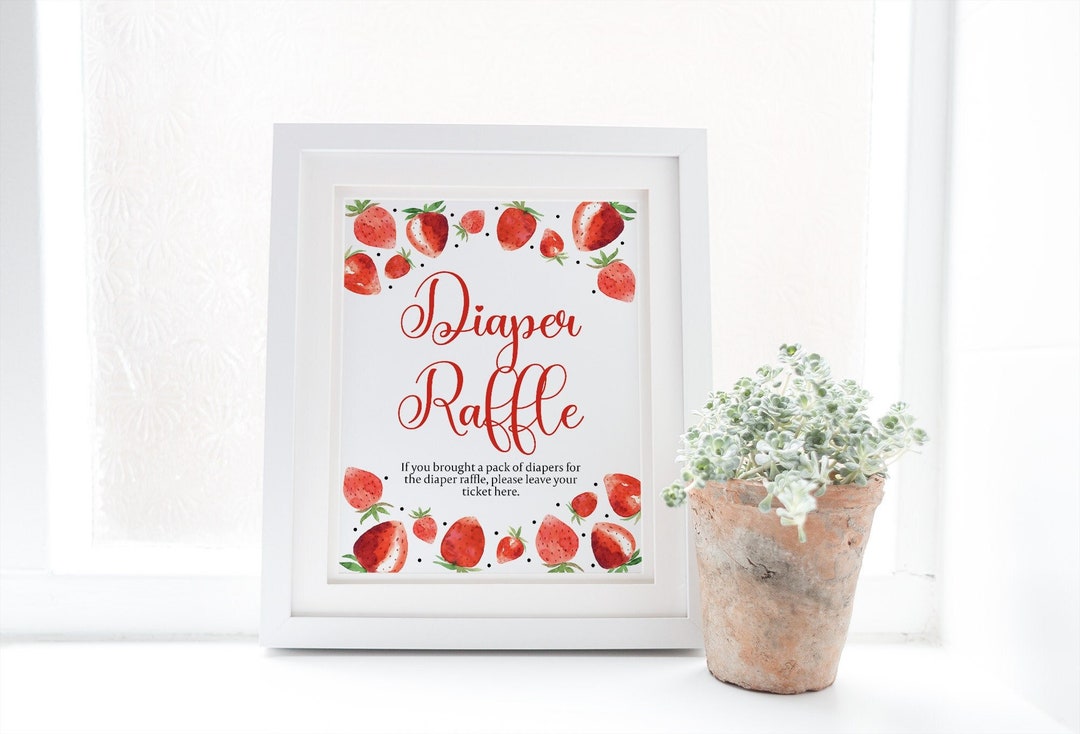 Diaper Raffle Sign, Strawberry Baby Shower Sign, Red Strawberry Diaper ...