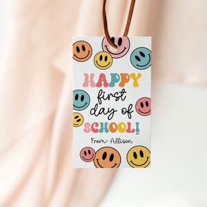 Retro Back to School Tag Template, Happy First Day of School Tag ...