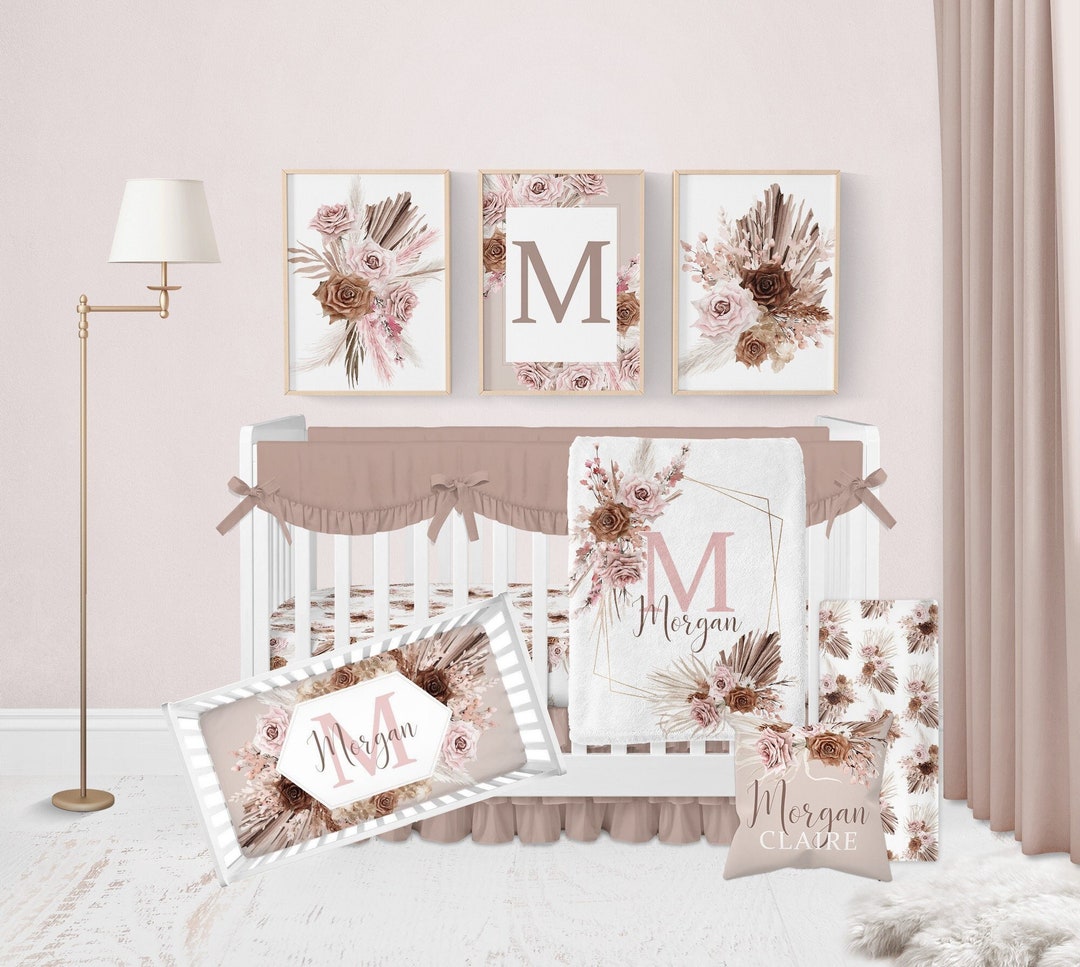 Boho Baby Girl Bedding Set, Baby Girl Crib Bedding Set, Boho Floral ...