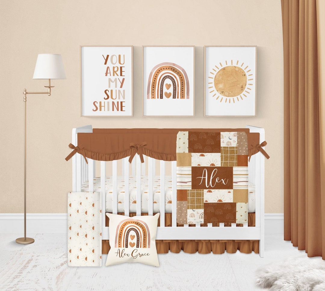 Rainbow Crib Bedding Set, Neutral Crib Bedding, Boho Nursery, Boho Crib ...