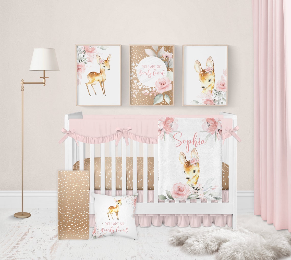 Fawn Crib Sheet, Crib Sheets Girl, Girl Crib Bedding, Fawn Print Crib ...