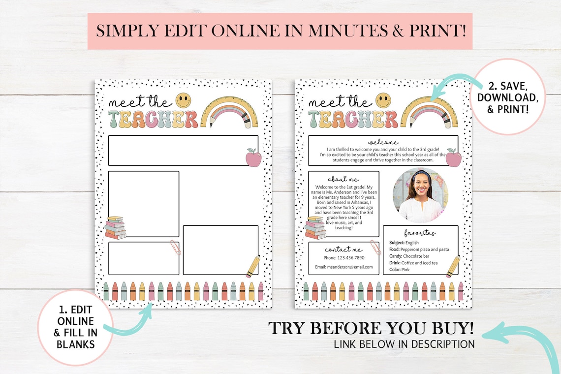 Retro Meet the Teacher Template, Editable Teacher Printable, Retro ...