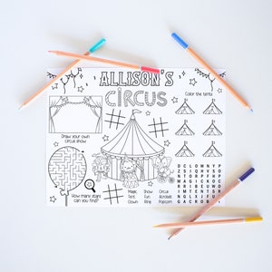 Editable Circus Coloring Placemat, Personalized Circus Party Table ...