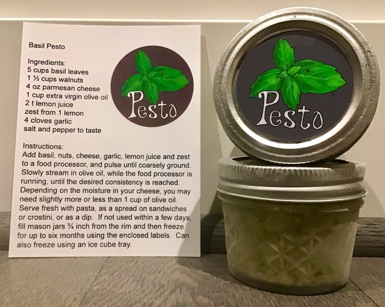 Canning Labels, Pesto Canning Label Recipe Hand Drawn Colorful - Etsy