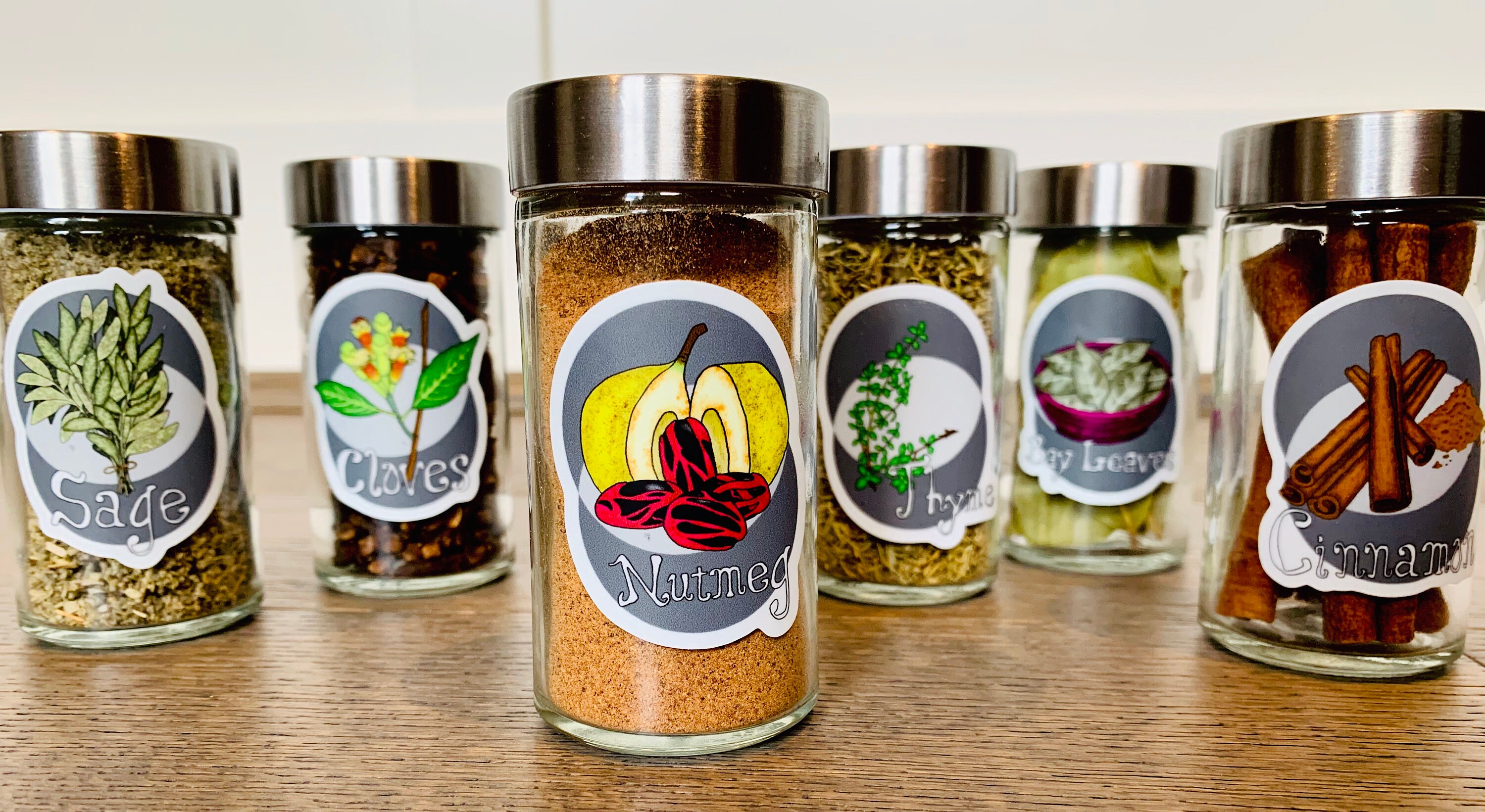 Colorful Spice Jars With Labels - Custom Set of Kitchen Organization ...