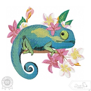 Camelion Embroidery Design, Boho Animal and Flowers Motif, Pattern for ...