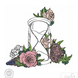 Hourglass Embroidery Design, Hourglass and Flowers Motif, Pattern for ...