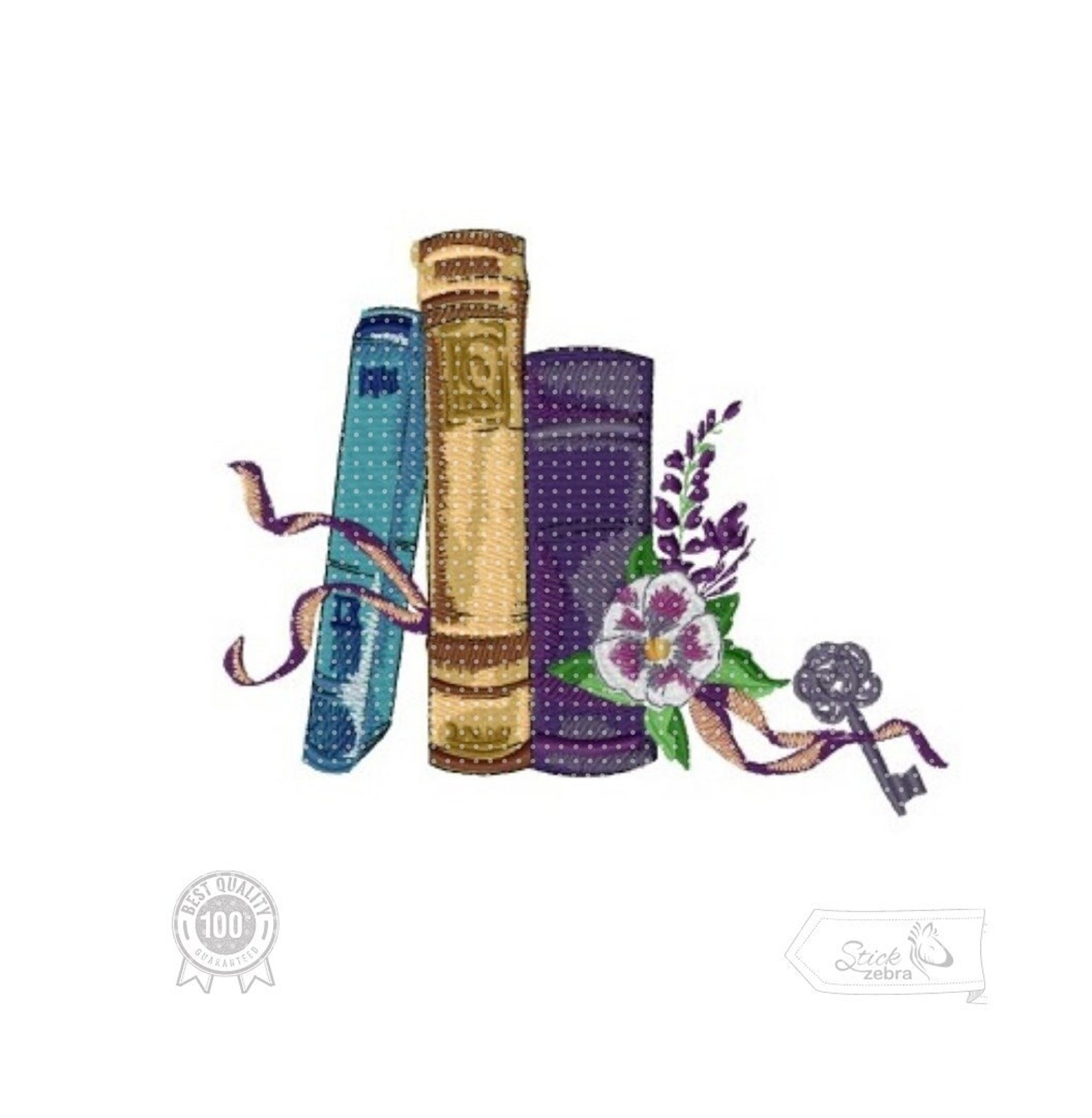 Books Embroidery Design, Books and Flowers Motif, Pattern for Machine ...