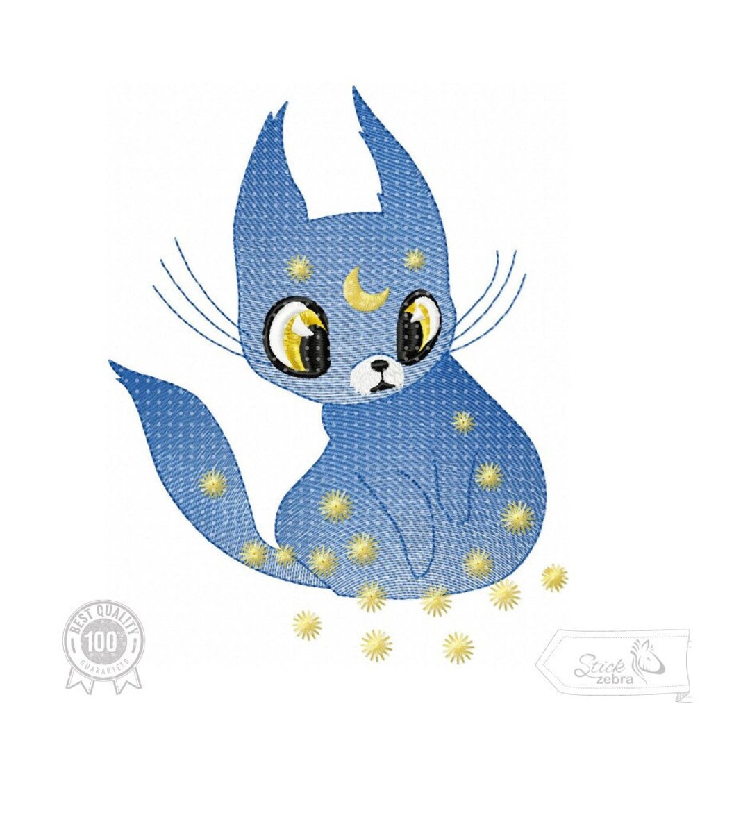 Cat Embroidery Design, Kitten and Stars Motif, Pattern for Machine ...