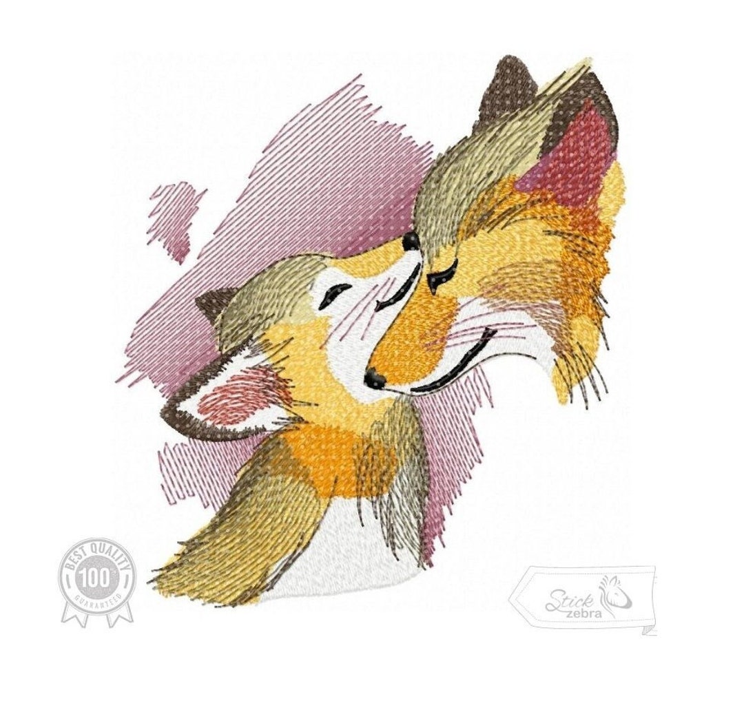 Fox Embroidery Design, Mother and Baby Family Motif, Pattern for ...