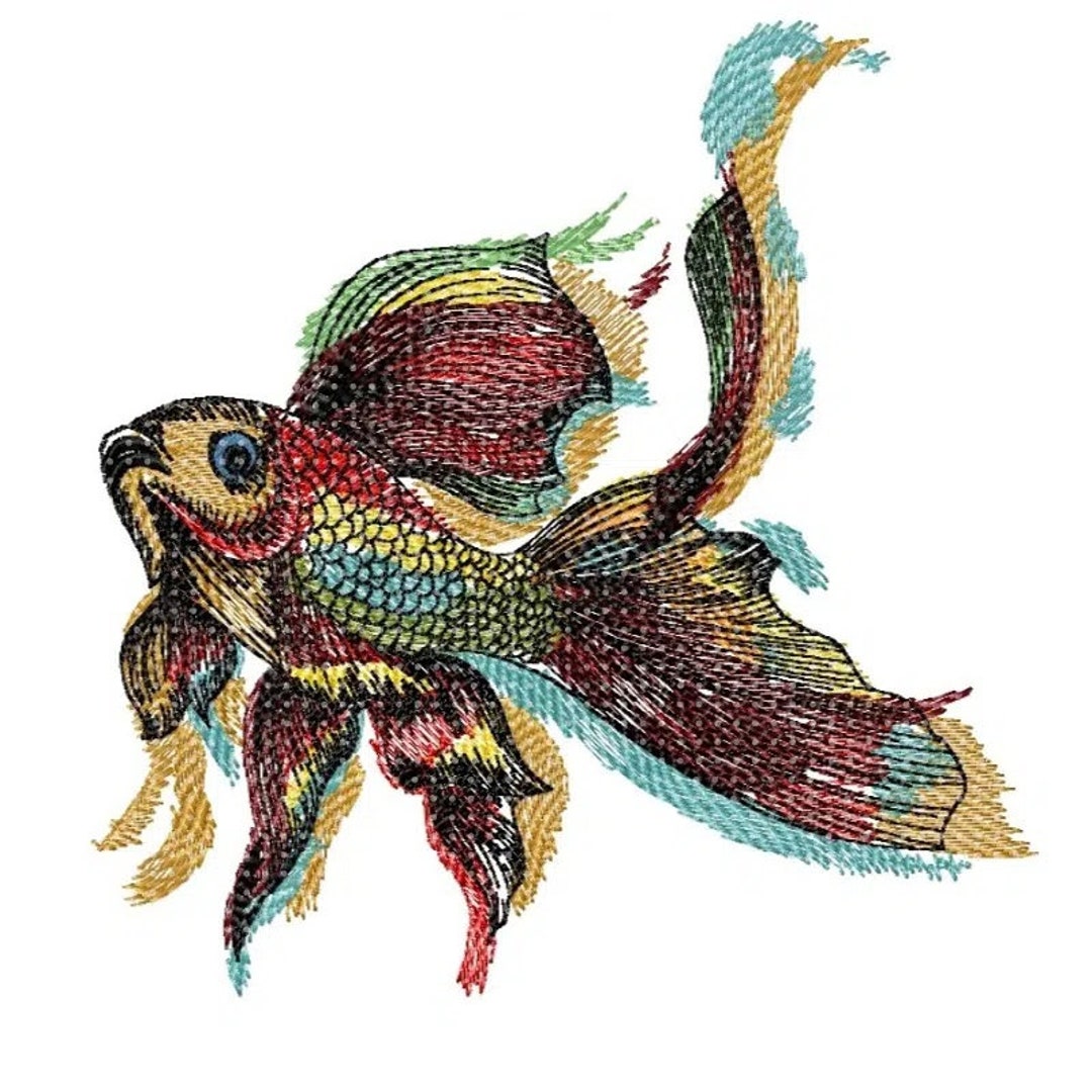 Goldfish Embroidery Design, Goldfish and Colorful Motif, Pattern for ...