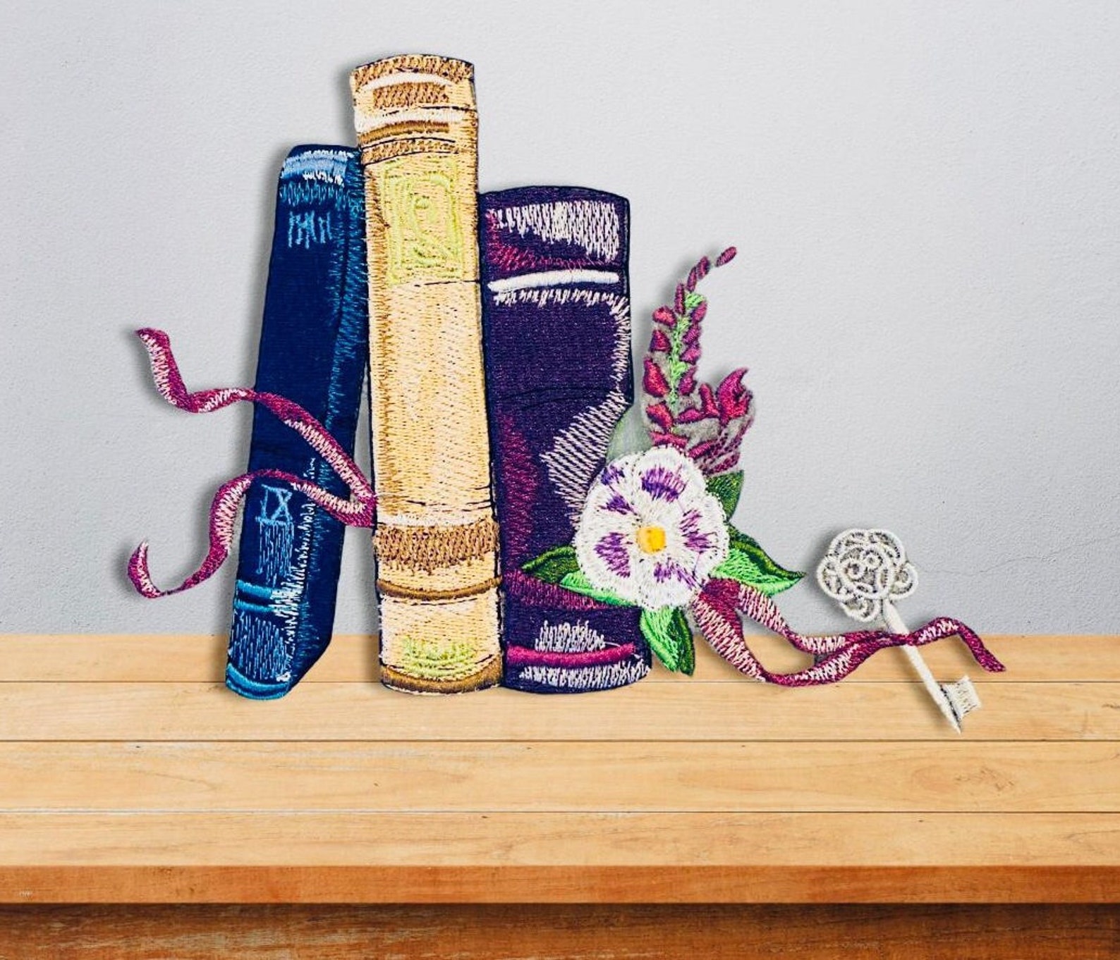 Books Embroidery Design, Books and Flowers Motif, Pattern for Machine ...