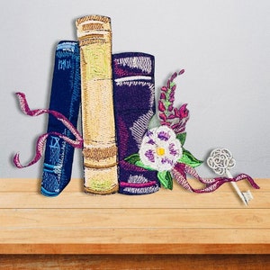 Books Embroidery Design, Books and Flowers Motif, Pattern for Machine ...