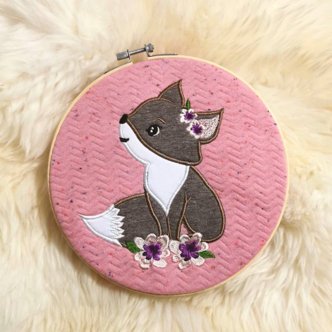 Fox Application Embroidery Design, Fox and Flowers Motif, Pattern for ...