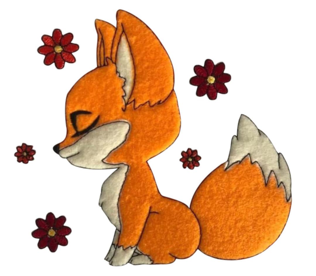 Fox Application Embroidery Design, Fox and Flowers Motif, Pattern for ...