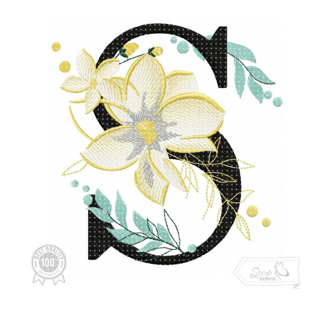 Letter S Embroidery Design, Flowers and Alphabet Motifs, Patterns for ...