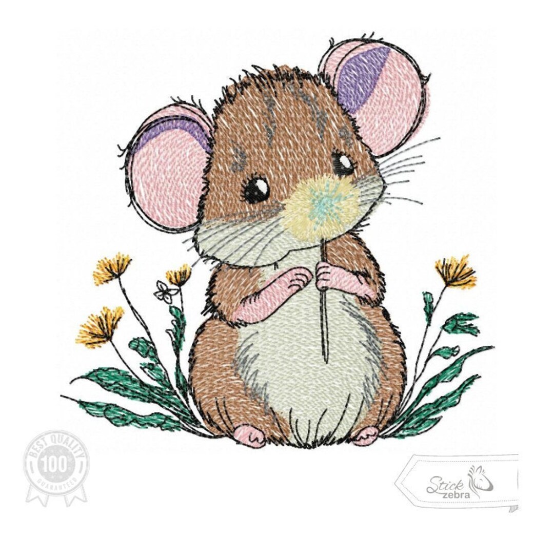 Cute Mouse Embroidery Design, Sweet Dandelion Style Motifs, Patterns ...