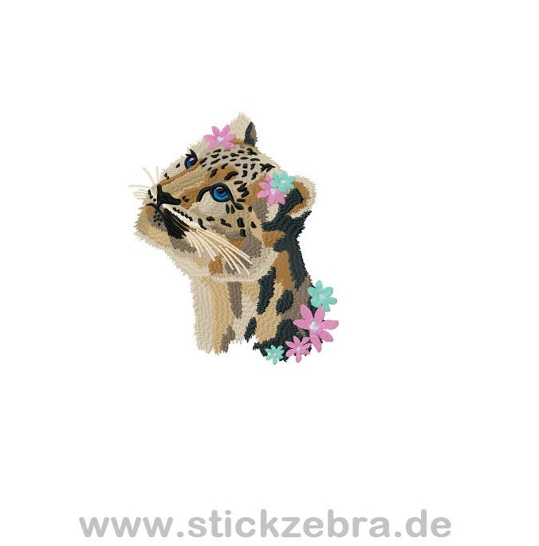 Leopard Embroidery Design Leopard With Flowers Motif Pattern - Etsy