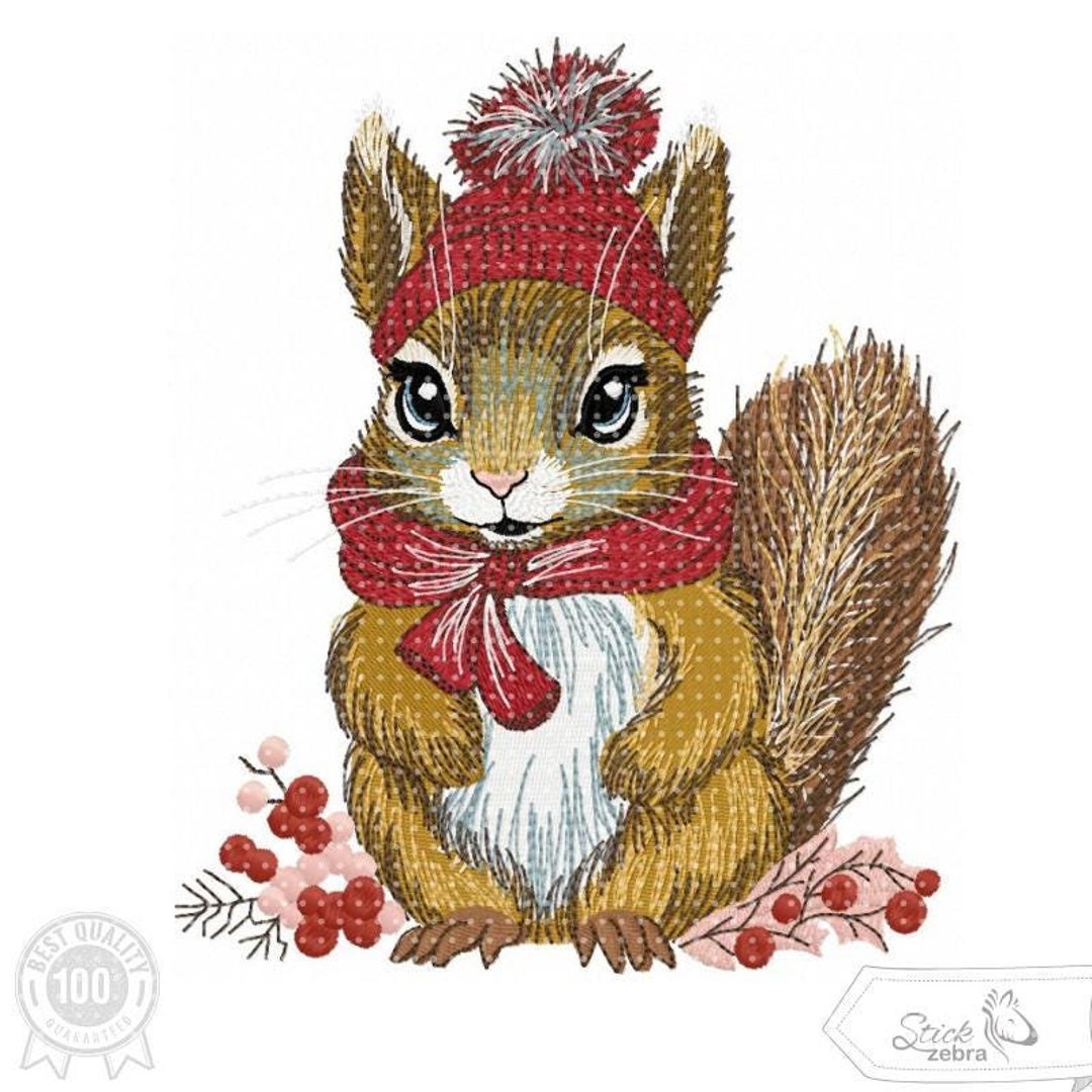 Squirrel Embroidery Design, Forest Winter Animal Motive, Patterns for ...