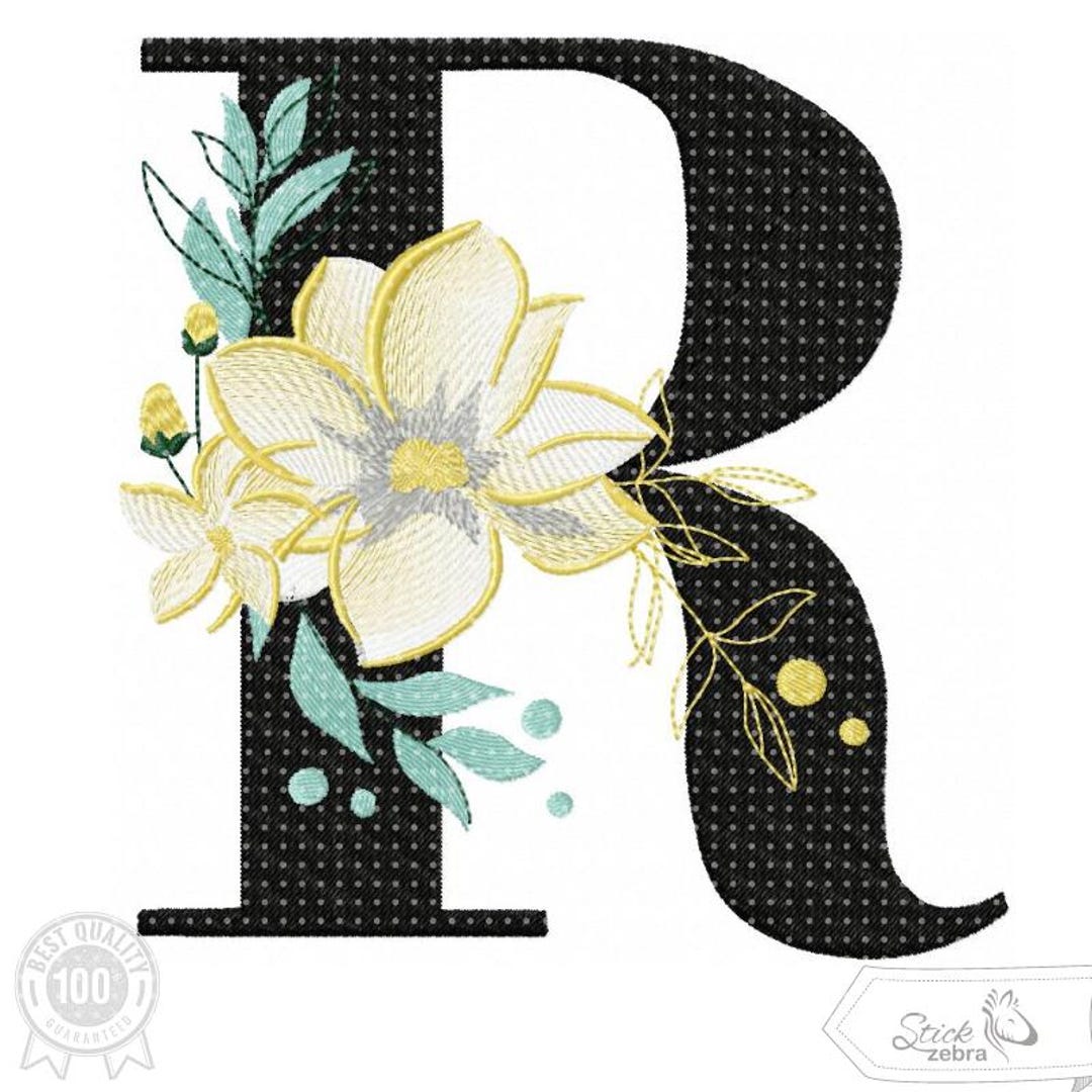 Letter R Embroidery Design, Flowers and Alphabet Motive, Patterns for ...