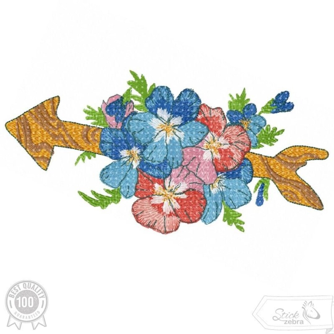 Flower Arrow Embroidery Design, Arrow With Flower Motif, Pattern for ...
