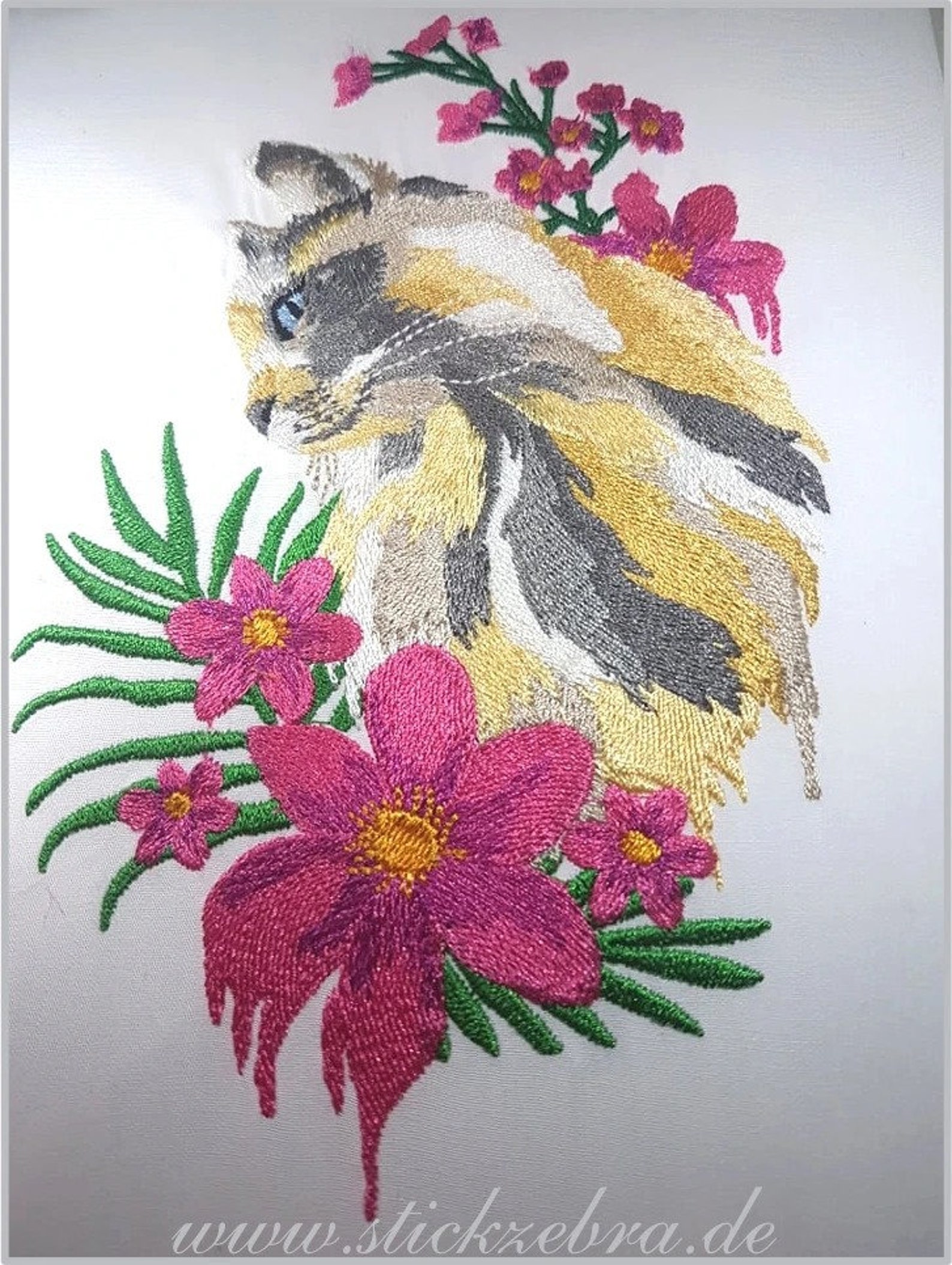 Cat Embroidery Design, Cat With Flowers Motif, Pattern for Machine ...
