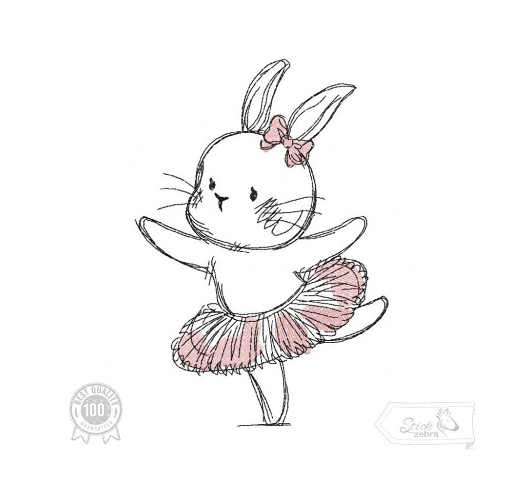 Bunny Ballerina Embroidery Design, Bunny in Tutu Motif, Pattern for ...