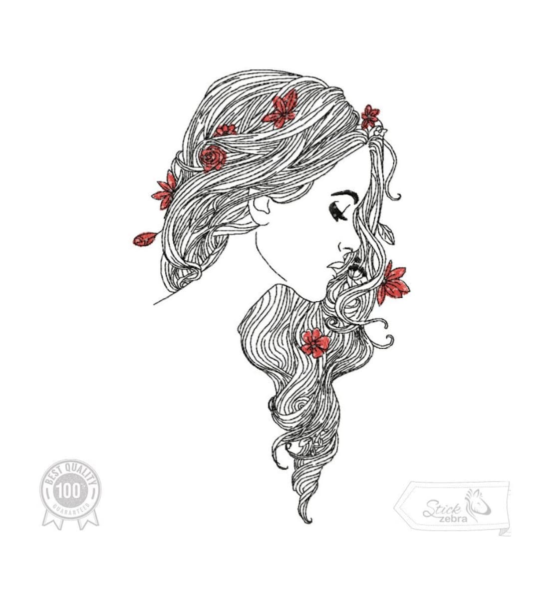 Women Embroidery Design, Girl and Flowers Motif, Pattern for Machine ...