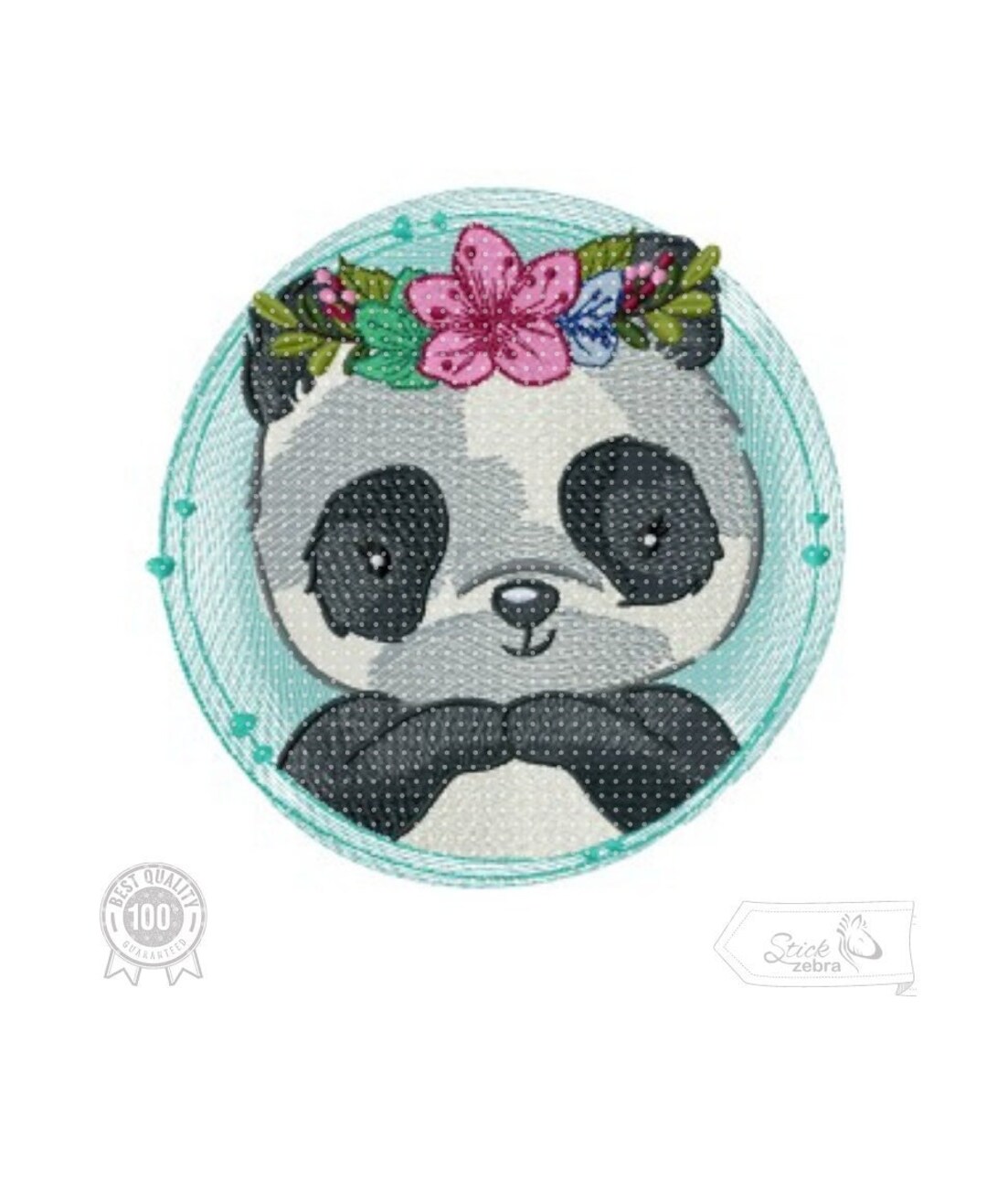 Panda Embroidery Design, Panda and Flowers Frame Motif, Pattern for ...