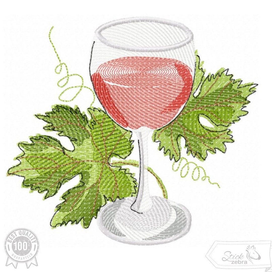 Wine Glass Embroidery Design, Wine Lover Embroidery Pattern, Vineyard ...