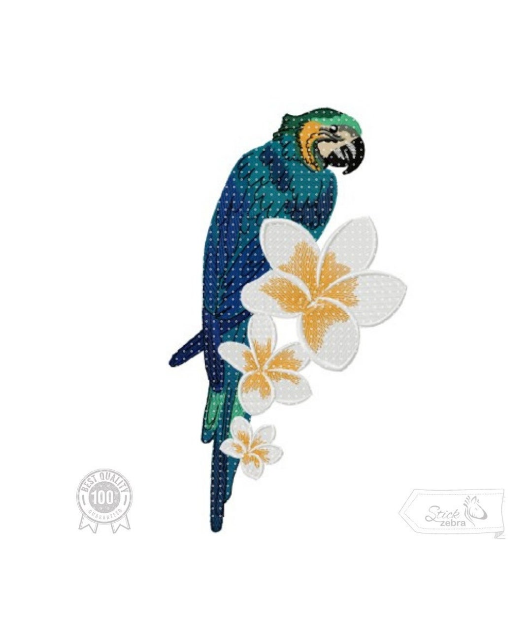 Parrot Embroidery Design, Bird and Flowers Motif, Pattern for Machine ...