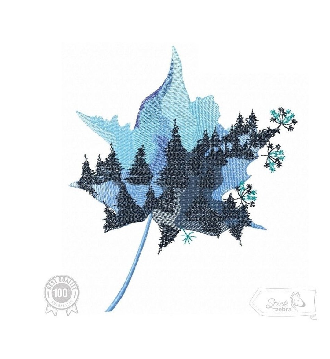 Maple Leaf Embroidery Design, Maple Leaf and Forest Motif, Pattern for ...