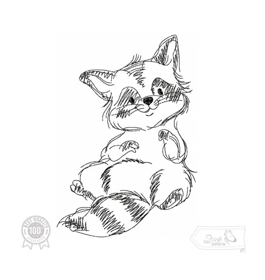 Racoon Embroidery Design, Racoon in Doodle Style, Pattern for Machine ...