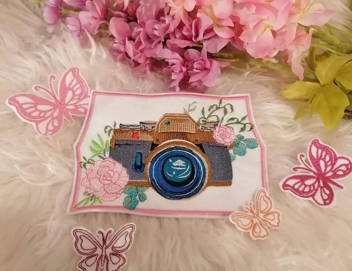 Camera Embroidery Design, Camera With Flower Motif, Pattern for Machine ...