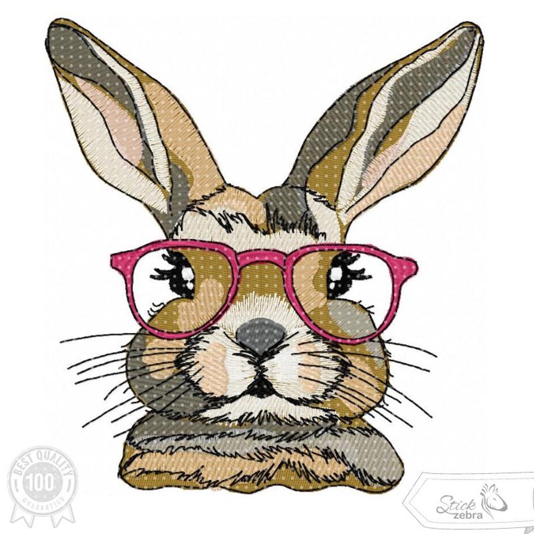 Funny Bunny Embroidery Design, Cool Rabbit With Glasses Easter Motive ...