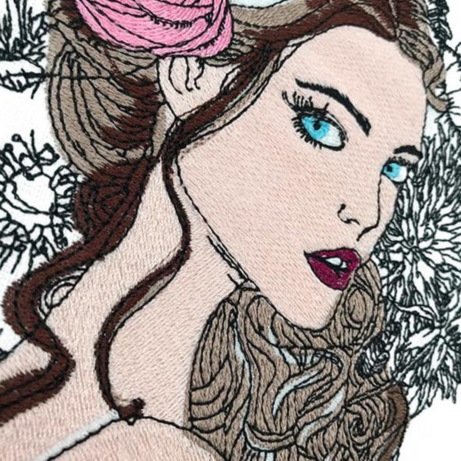 Women Embroidery Design, Beauty Butterflies Girl Motif, Pattern for ...