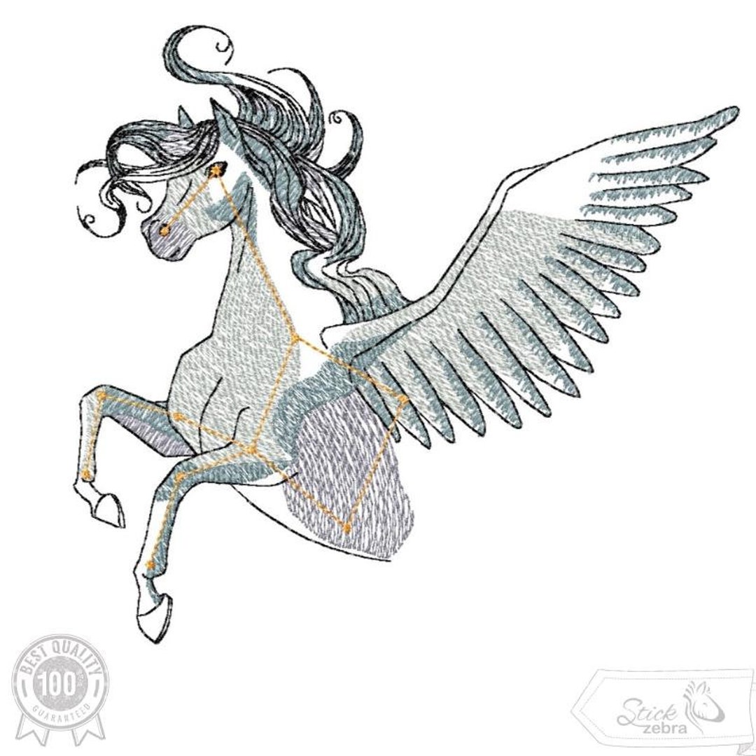 Pegasus Embroidery Design, Pegasus and Stars Motif, Pattern for Machine ...