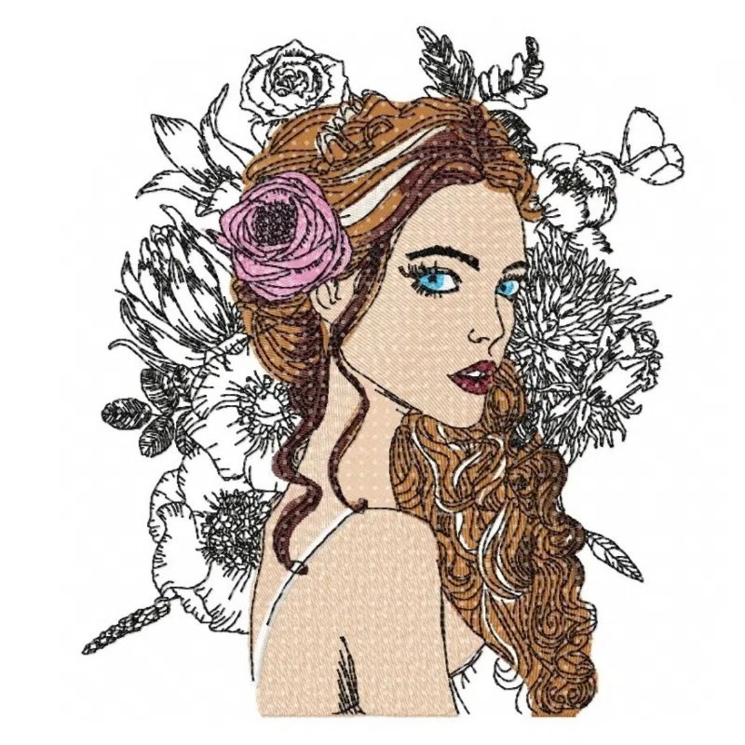 Women Embroidery Design, Beauty Butterflies Girl Motif, Pattern for ...