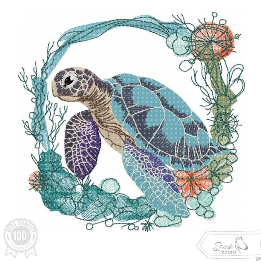 Tortoise Embroidery Design, Turtle With Flower Summer Motive, Patterns ...