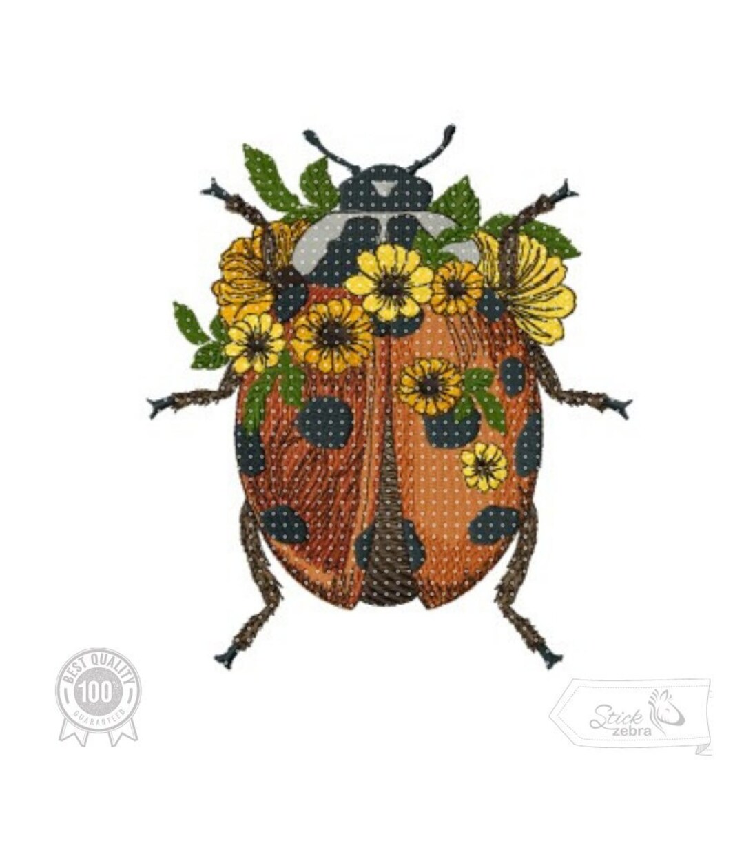 Ladybug Embroidery Design, Ladybug and Flowers Motif, Pattern for ...