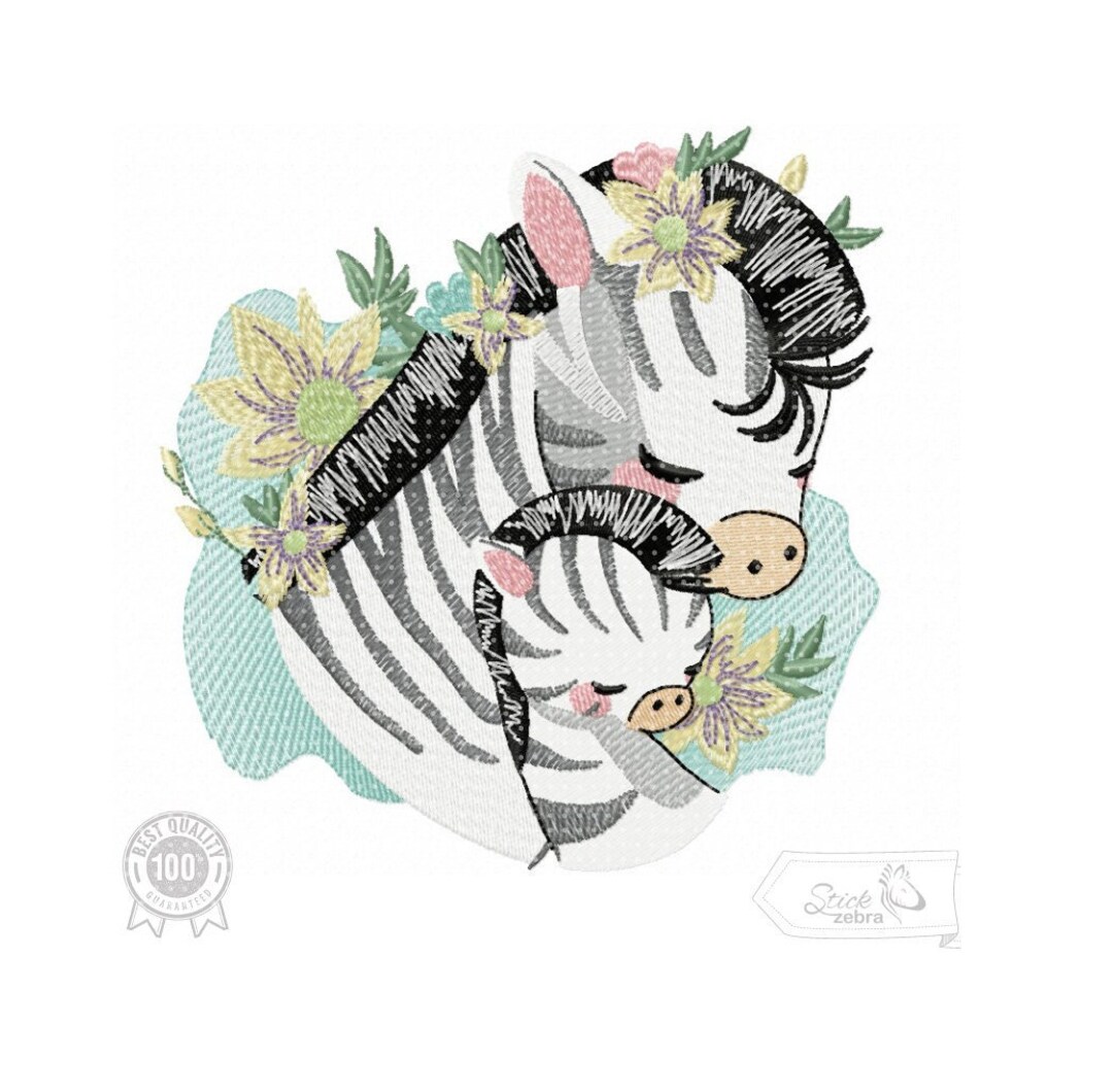 Zebra Embroidery Design, Zebra Mother and Baby Love Motif, Pattern for ...