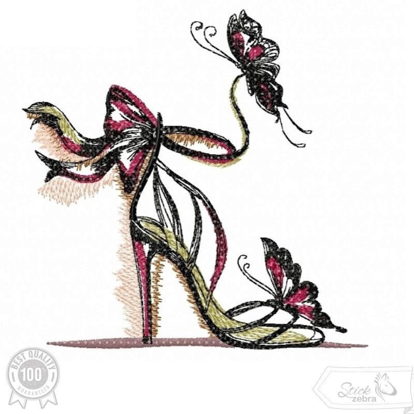 High Heels Embroidery Design High Heels Butterflies Motif - Etsy