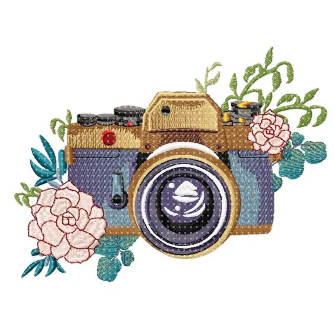Camera Embroidery Design, Camera With Flower Motif, Pattern for Machine ...