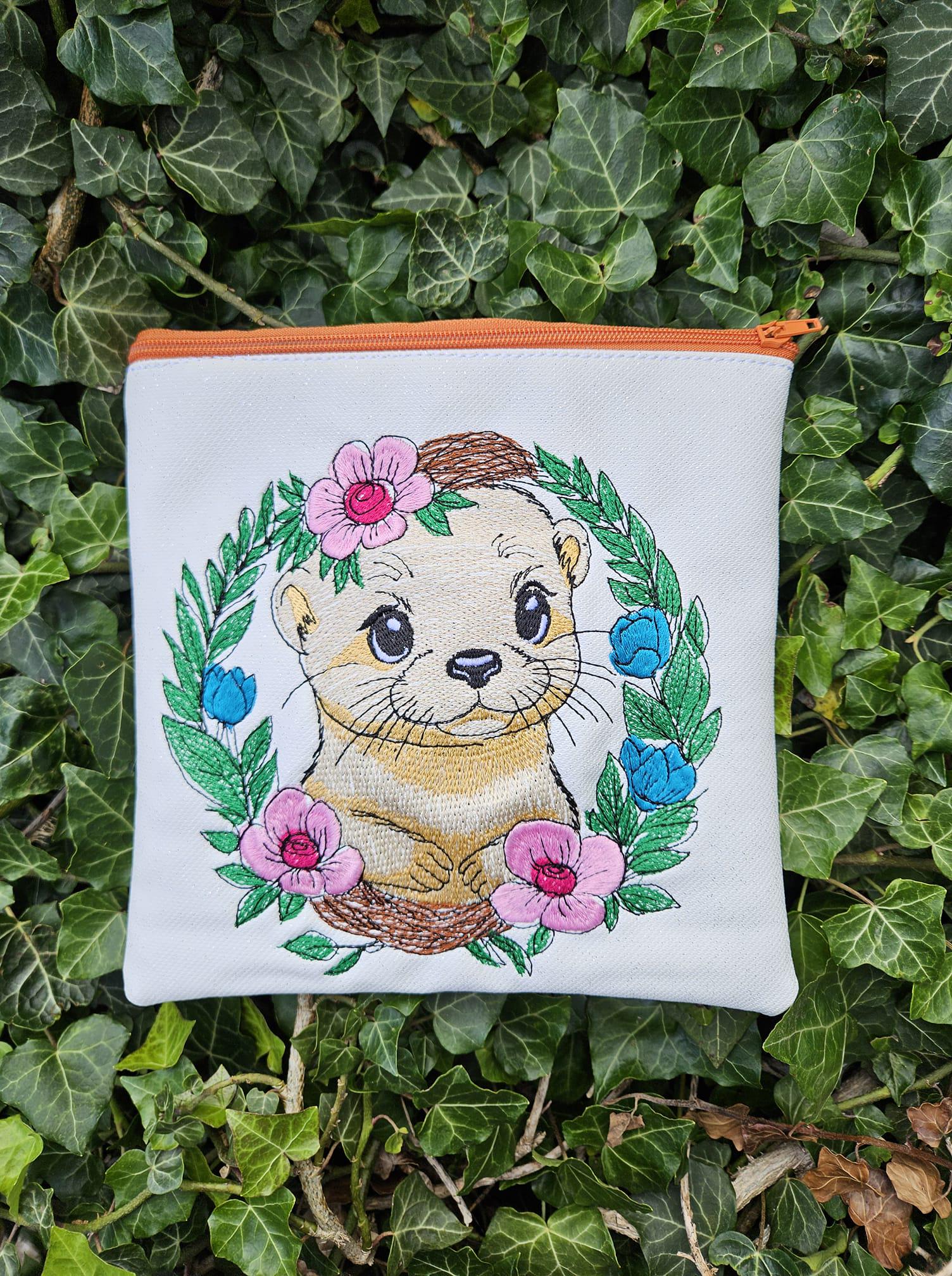 Otter Embroidery Design, Cute Baby Otter With Flower Summer Motive ...